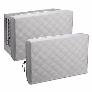HOXHA 2 Pack Indoor Air Conditioner Cover for Window Units, Inside Window AC Covers Double Insulation with Free Elastic Straps