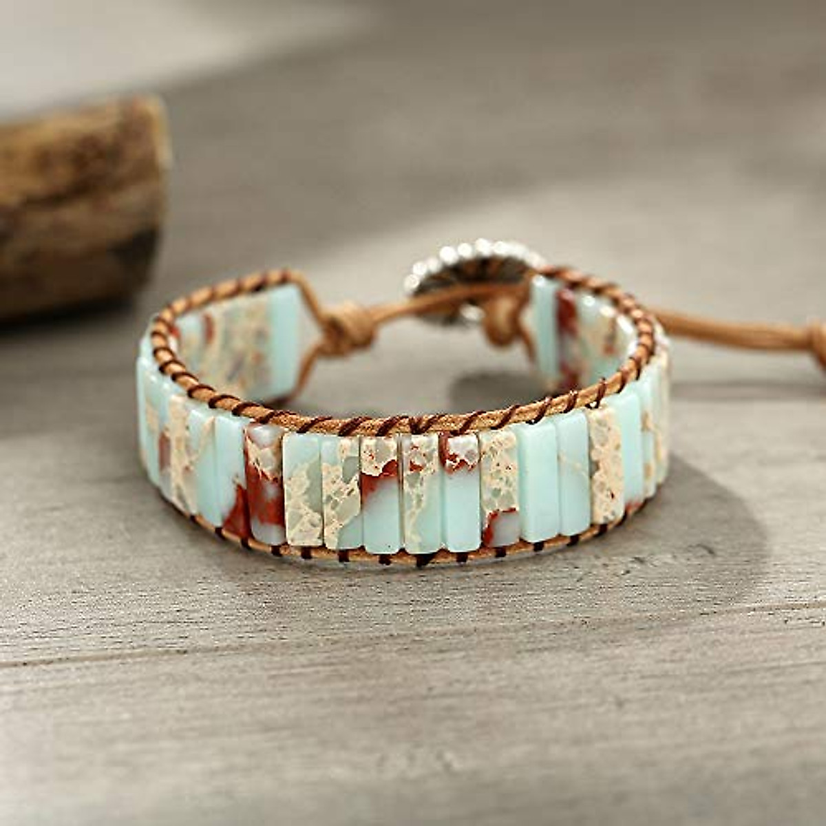 Plumiss Fashion Agalmatolite Beaded Wrap Leather Bracelet Jewelry