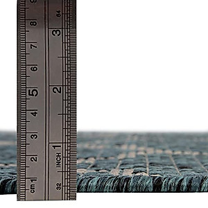 Unique Loom Outdoor Trellis Collection Area Rug (4' 1" x 6' 1" Rectangle, Teal/ Gray)