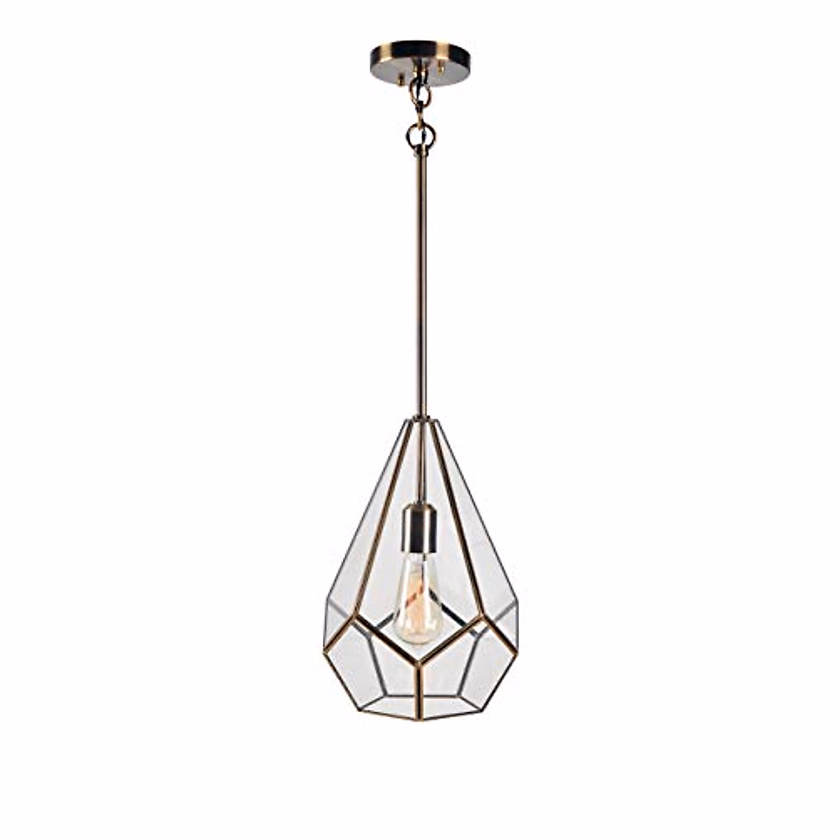 Kenroy Home 93891BAM Gemma 1 Light Pendant with Clear Glass with Burnished Antique Metal Finish, Rustic Style, 14" Height, 9.438" Width, 9.438" Depth