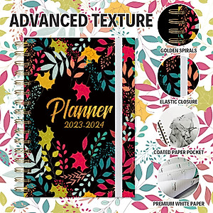 Hardcover Planner 2023-2024, 14 Months Daily Planner from JAN.2023 to FEB.2024, 8.5"x6" Portable Weekly Monthly Planner 2023-2024 Spiral Yearly Agenda with Hello Page, Elastic Closure, Inner Pocket
