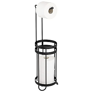 mDesign Metal Free Standing Toilet Paper Holder Stand and Dispenser, with Storage for 3 Spare Rolls - for Bathrooms/Powder Rooms - Holds Mega Rolls - Matte Black