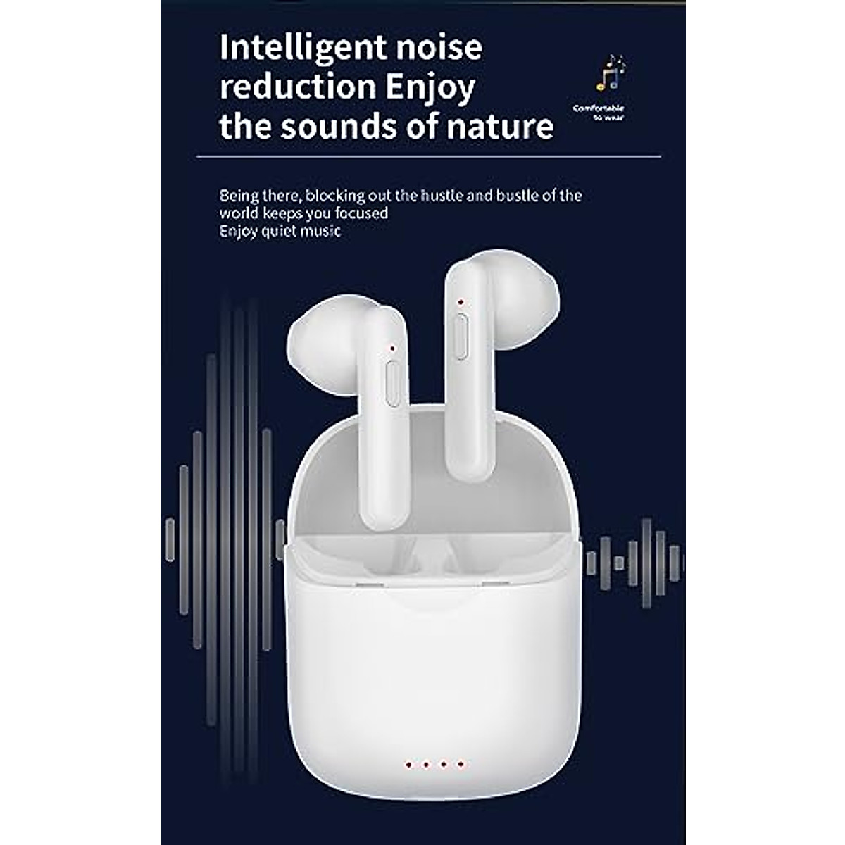 WesTch True Wireless Earbuds Bluetooth 5.3 Headphones Button Control with Wireless Charging Case IPX4 Waterproof Stereo Earphones Half in-Ear Built-in Mic Headsets (White)