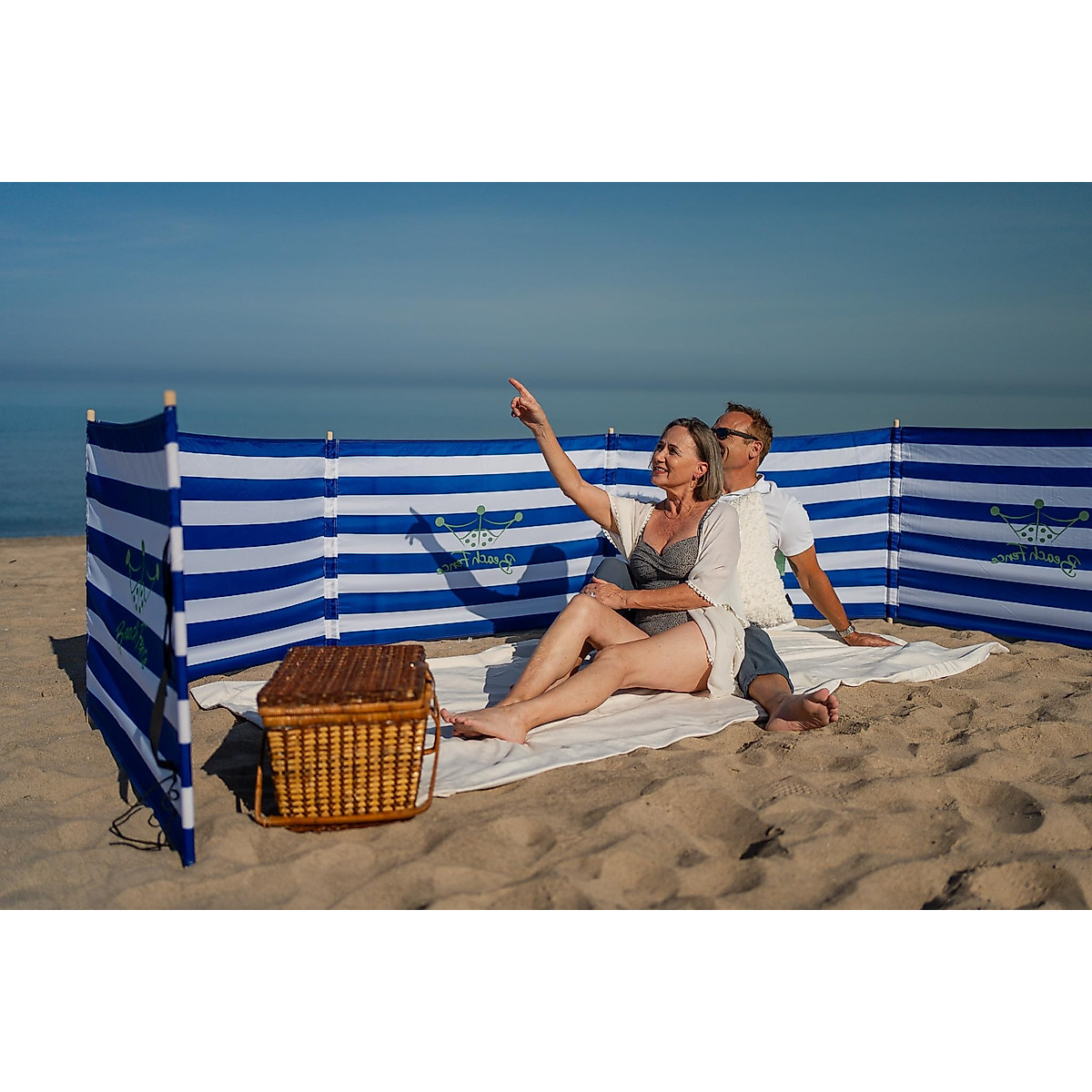 BEACH FENCE Premium 20 ft Beach Windscreen, Privacy Screen, Wind Blocker - Original Nautical, Free Rubber Mallet and Carry Bag Included