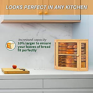 RYLTKISS Corner Bread Box–Extra Large Bread Box for Bread Storage-Durable Bamboo Wood Bread Box for Kitchen Countertop-Double Bread Container with Adjustable Height, Modern Bread Box Easy To Assemble