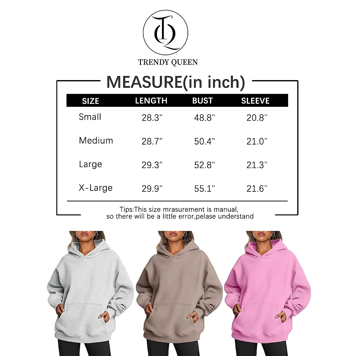 Trendy Queen Oversized Hoodies for Women Cute Sweatshirts Fleece Jackets Long Sleeve Sweaters Loose Casual Pullover Fall Fashion 2024 Winter Y2k Clothes Teen Girls Dusty Blue