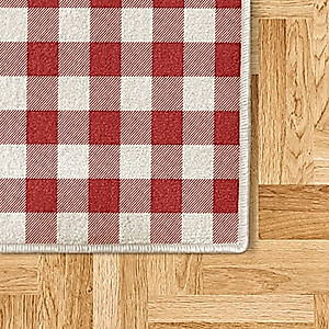Ambesonne Plaid Decorative Rug, Lumberjack Fashion Buffalo Checks Pattern Retro Style Grid Composition, Quality Carpet for Bedroom Dorm and Living Room, 5' 1" X 7' 5", Red and White