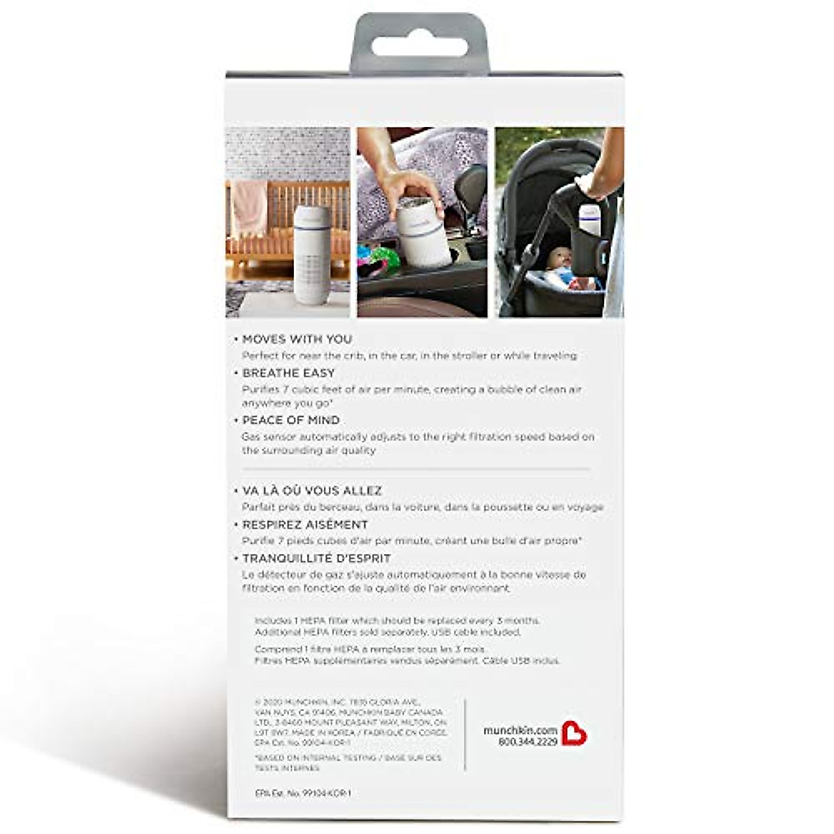 Munchkin® Portable Air Purifier, 4-Stage True HEPA Filtration System Eliminates 99.7% of Micro-Pollutants, White