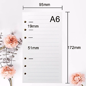 A6 Refill Paper, 6 Ring Loose Leaf Lined Paper, 90 Pages A6 6-Hole Planner Binder inserts with Binder Dividers for A6 Binder Budget Planner Journals Notebook Painting Personal Organiser-Line Pages
