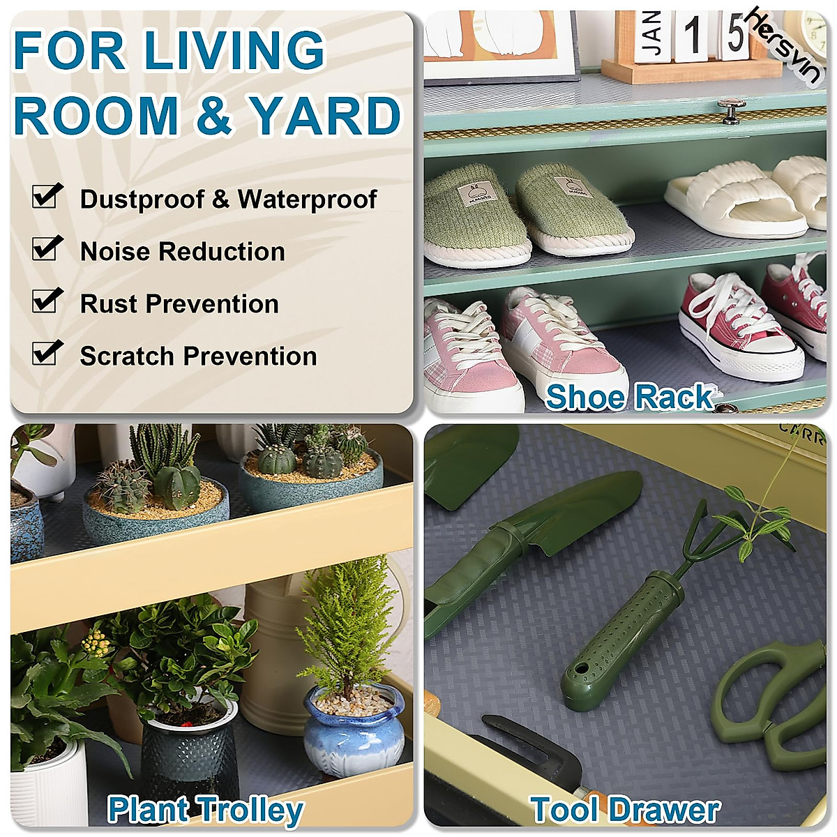 Hersvin Shelf Liners 24 in x 20 ft EVA Drawer Mats, Non-Adhesive Cupboard Pad, Kitchen Cabinet Lining Fridge Cushion (Gray/Crossed Stripe, 61x610cm)