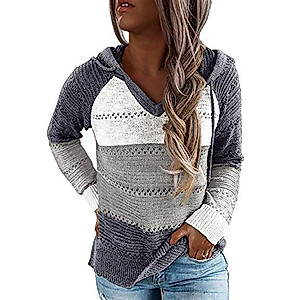 Womens Long Sleeve Tops Casual Color Block Sweater for Women Plus Size Grey XXL