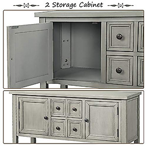 P PURLOVE Console Table Buffet Sideboard Sofa Table with Storage Drawers Cabinets and Bottom Shelf (Gray)