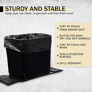 Car Trash Can Large Capacity Automotive Garbage Bin 1.4 Gallon Stability Flap for Cars & Trucks Leakproof Auto Garbage Bin & Car Trash Waste Container for Vehicles Black with Trash Bag (Black)