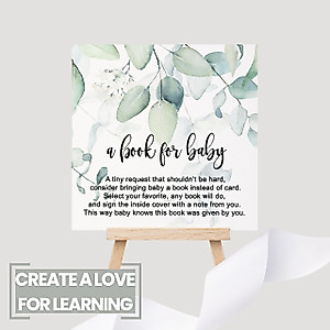 Paper Clever Party Greenery Books for Baby Shower Request Cards - 25 Pack - Rustic Eucalyptus Invitation Inserts - 4x4 Size