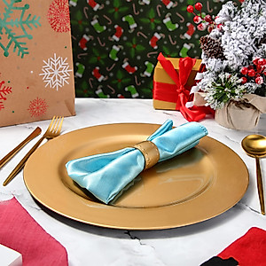 24 Sets Gold Charger Plates with Napkin Rings, 13" Round Plastic Dinner Plate Reusable Charger and Service Plate for Dinner, Wedding, Party, Event, Decoration