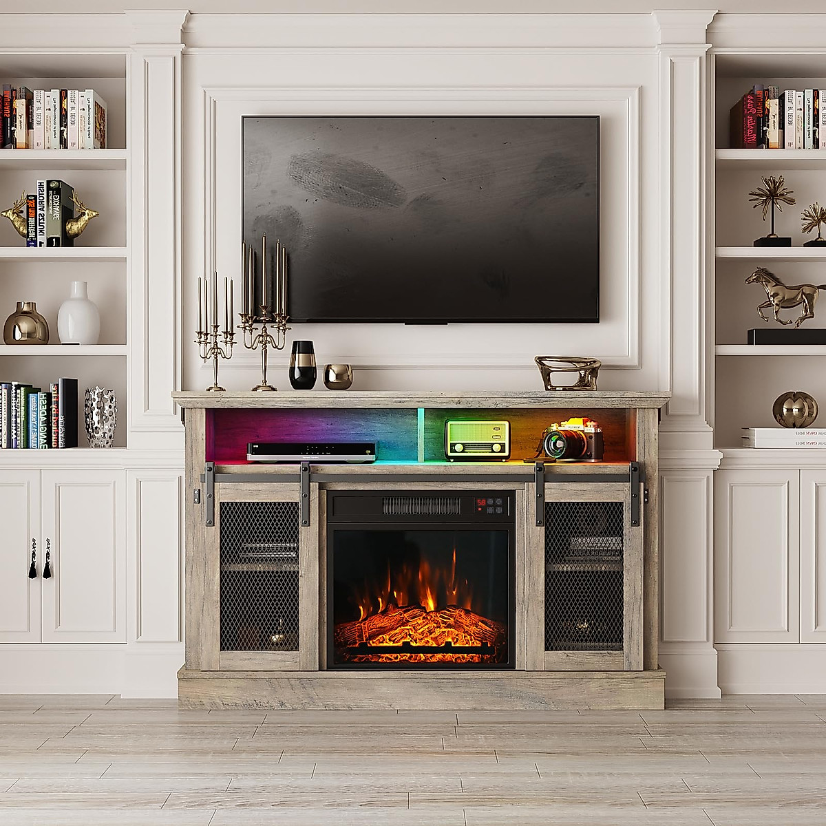 23" Electric Fireplace Insert, Recessed Fireplace Heater with Low Noise, Remote Control with Timer, Touch Screen, Adjustable Flame Brightness