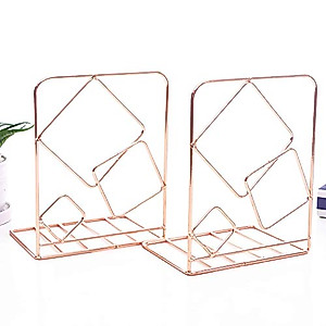 SIPLIV Creative Minimalist Style Bookends Metal Adjustable Books Holder Stand Book Rack Desk Bookend - Cude, Rose Gold