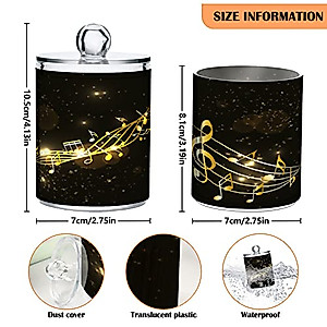 Kigai 2 Pack Musical Note Qtip Holders Dispenser Bathroom Vanity Organizers Clear Plastic Apothecary Jars with Lids for Cotton Ball, Cotton Swab, Cotton Round Pads, Floss