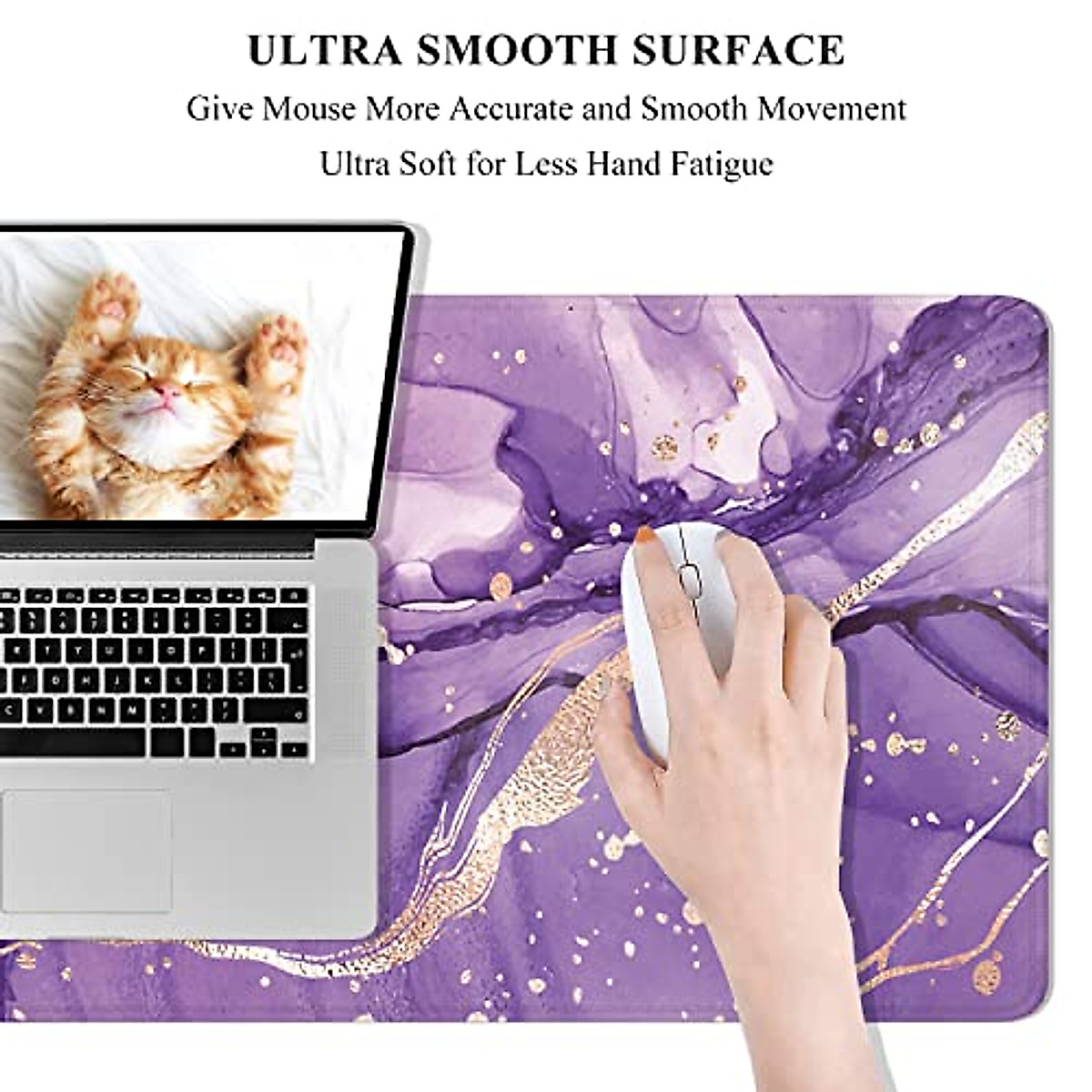 Niniubye Desk Mat, Large Mouse Pad, 32" x 12" XXL Extended Gaming Mousepad, Desktop Decor Desk Pad, Cute Men Women Office Supplies and Accessories, XL Mouse Pad for Laptop & Keyboard, Purple Marble