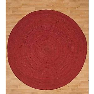 Vipanth Exports Round Jute Rug Farm House Hand Made and Hand Braided Area Rug for Kitchen, Bedroom, Living Room in Customize Sizes (Red, 30 Inches x 30 Inches)