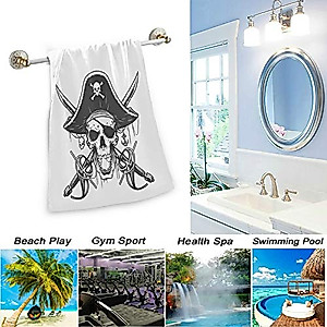 Naanle 2 Pcs Trendy Pirate Skull Pattern Soft Fluffy Guest Decor Hand Towels, Multipurpose for Bathroom, Hotel, Gym and Spa (14" x 28",White Black)