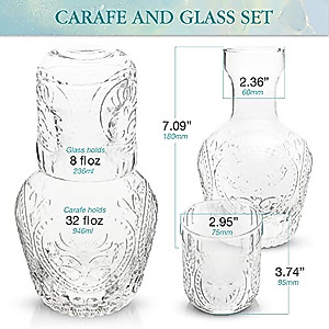 Bedside Water Carafe and Glass Set Vintage Nightstand Glass Carafe with cup to keep you hydrated during the night or popular mouthwash decanter or small water carafe.