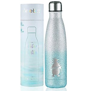 Onebttl Penguin Gifts for Girls Women Boys Penguin Lovers - Chilling Like A Penguin - 17oz Stainless Steel Water Bottle - for Daughters Sons Friends - B-day X-mas - Silver Blue Gradient Glitter
