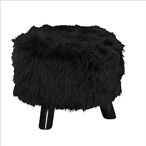 Linon Flokati Foot Stool, 16"W x 16"D x 12.6"H, Black