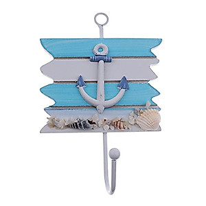 Jili Online Beach Themed Wall Hooks Towel Hat Coat Hangers Rustic Wall Nautical Decorative Hangers - Anchor, 16.5 x 11cm