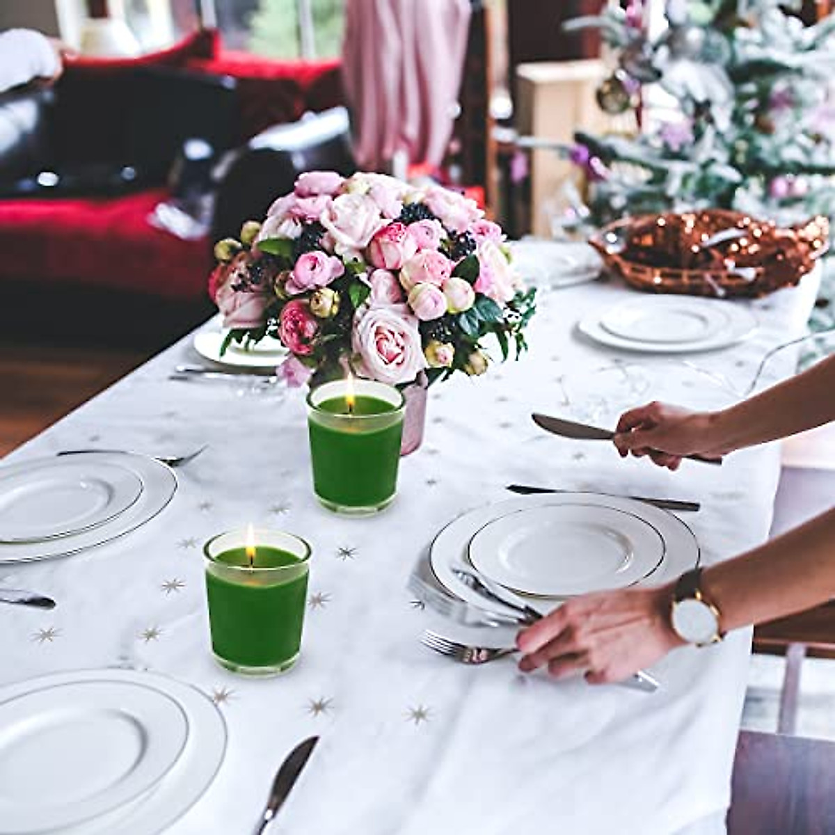 Set of 6 Green Votive Candles for Home Decoration Christmas Spring and St. Patrick's Day, 3oz Unscented Soy Wax Candle Filled in Clear Glass for Weddings Holidays Party and DIY