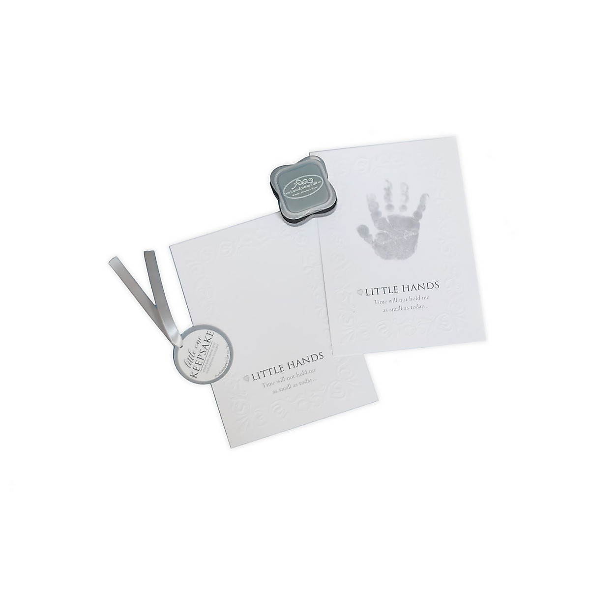The Grandparent Gift Baby Keepsake Kit Farm House Style Frame, Handprint, Grey