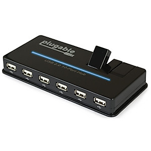 Plugable USB Hub, 10 Port - USB 2.0 with 20W Power Adapter, Two Flip-Up Ports and Driverless