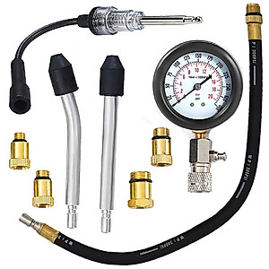Petrol Engine Cylinder Compression Tester Kit and Spark Plug Tester Tool Fit for Automotive Car Lawnmower Truck Chainsaw Motorcycle Boat Petrol Gas Engine Diagnostic Compression Tester Kit (9 Pcs)