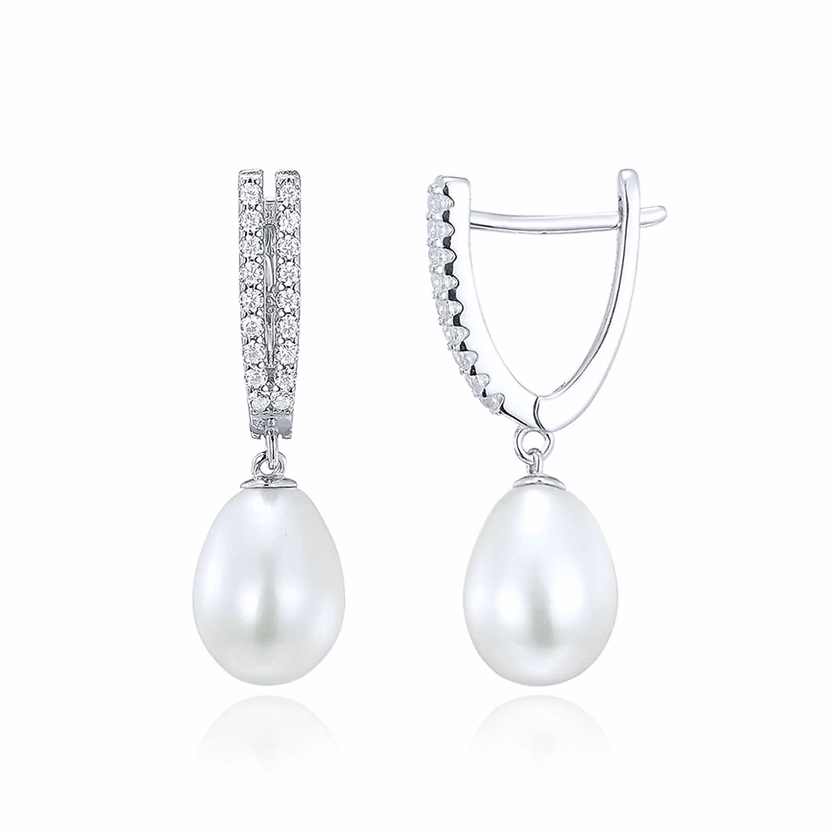 Jupiter Natural Pearl Silver Earrings - 925 Sterling Silver Genuine Pearl Women's Stud Earrings, Natural Pearl Cubic Zirconia Fashion Drop Earrings Jewelry