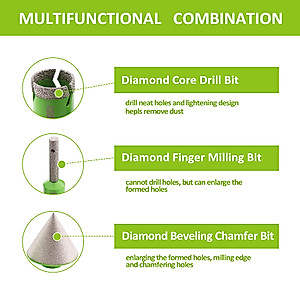 FACHLICH Diamond Core Drill Bits Set - 10pcs Tile Hole Saw Kit 6/8/10/25/35/50/65mm with 2" Diamond Beveling Chamfer Bits for Porcelain Ceramic Tile Granite Marble