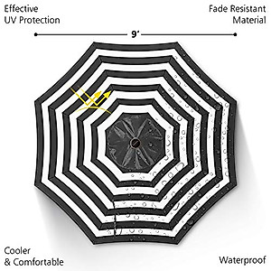Funsite 9ft Patio Umbrella with Solar Lights, Outdoor Umbrella with 24 LED Solar Umbrella Lights, Solar Patio Umbrella with Push Botton Tilt & Crank Ideal for Garden, Backyard & Pool, Black Stripe