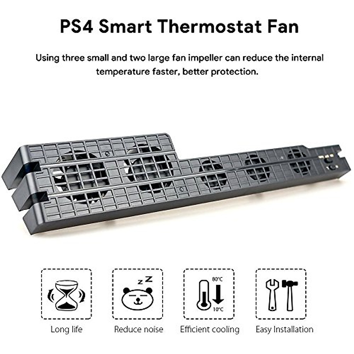 Megadream PS4 Pro USB Cooling Fan, External 5-Fans Super Turbo Temperature Cooler System with USB Cable for Sony Playstation 4 Pro Gaming Console - Black