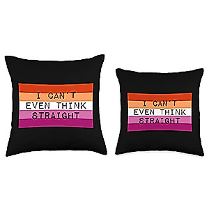 Cute Lesbian Pride Flag Stuff for Lesbian Couples I Can't Even Think Straight Gay Lesbian Pride Flag Aesthetic Throw Pillow, 18x18, Multicolor