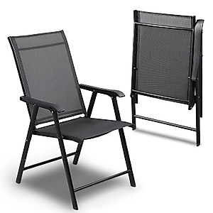 Magshion Lightweight Folding Chairs Set of 2, Portable Patio Dining Chairs with Armrest Foldable Durable Chairs for Outdoor Garden Backyard Poolside No Assembly, Black