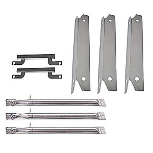 Votenli S9061A(3-Pack) S1048A(3-Pack) Replacement 13 1/8 inches Stainless Steel Heat Plates and Stainless Steel Grill Burner Crossover Tube for Brinkmann 810-3330-S,810-3331-F