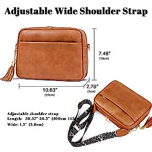 Aovtero Crossbody Bag for Women Vegan Leather Shoulder Purse with Leopard Adjustable Strap Midsize Zipped Handbag (Brown)