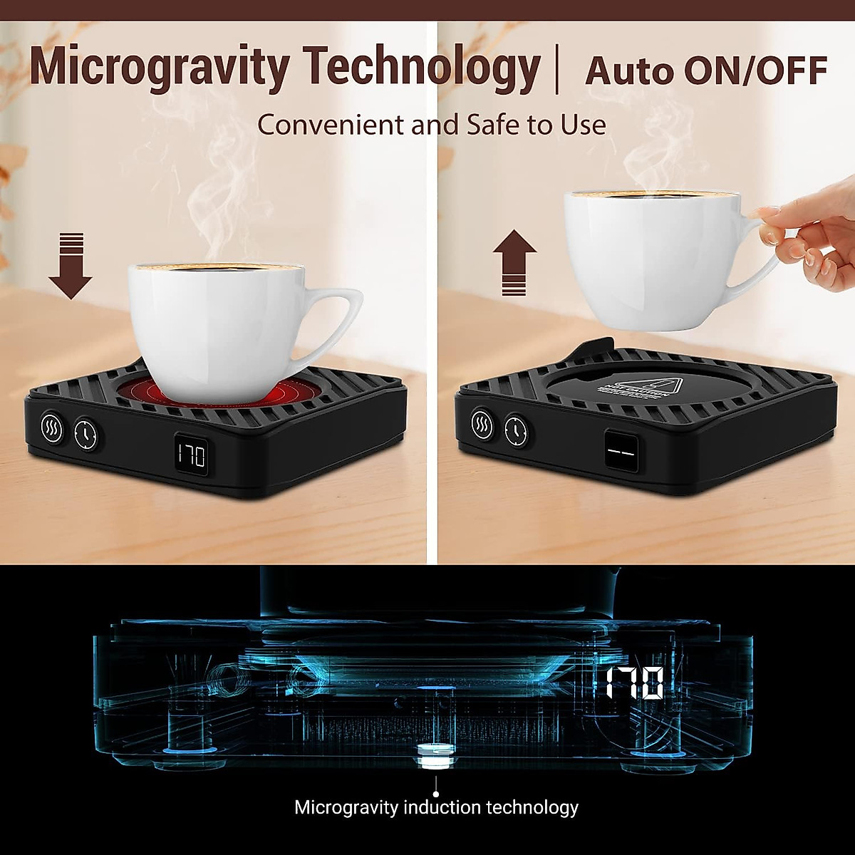 Mug Warmer, Coffee Warmer with 3-Temp Settings, Coffee Mug Warmer with 12-Hour Timer, Coffee Cup Warmer with Auto On/Off, Cup Warmer for Desk with Digital Display, A Warm Gift for Family (No Cup)