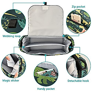 Sinestour Cute Green Dinosaur Stroller Organizer with Cup Holder Universal Stroller Organizer Bag Detachable Shoulder Strap Stroller Accessories for Diaper Toys Phone Keys Fit All Baby Stroller