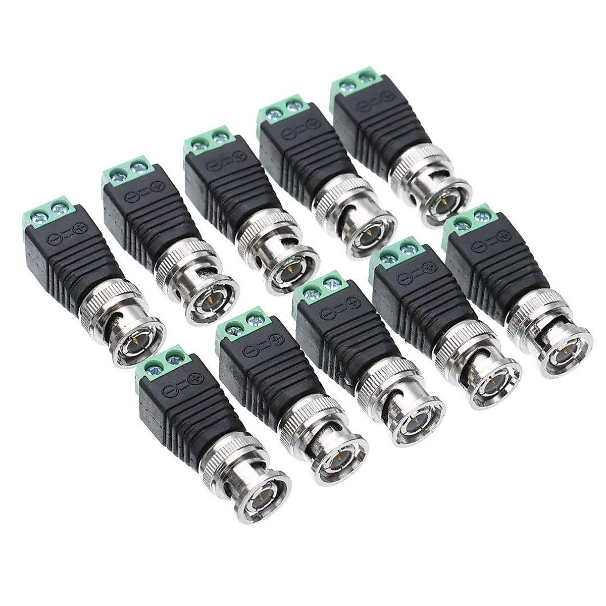joleully BNC Male Balun Connector 9 Pcs Coaxial Cat5 to BNC Male Connector and BNC to 2 Screw Camera Terminal Male Adpater for CCTV Surveillance Video Cameras Coaxial/Cat5/Cat6 Cable to BNC Male Conne