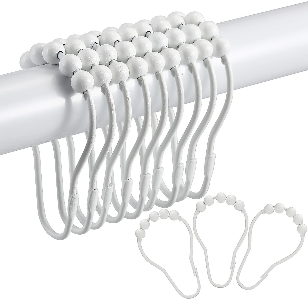 Shower Curtain Hooks, OEH Stainless Steel Shower Curtain Rings, Roller Gliding Shower Hooks for Shower Curtain, Rustproof Shower Rings for Curtain, Shower Curtain, Shower Rod, Set of 12, White