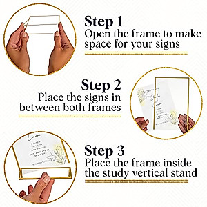 SUPER STAR QUALITY Clear Acrylic 2 Sided Frames with Gold Borders and Vertical Stand (Pack of 12)) | Ideal for Wedding Table Number Holder, Double Sided Sign, Clear Photos, Menu Holders