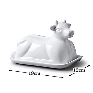 WM Bartleet & Sons 1750 Traditional Porcelain 19cm Cow Design Butter Plate with Lid – White