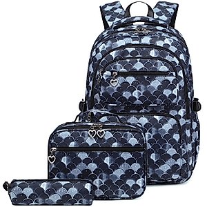 Joyfulife Mermaid Backpack for Girls Backpack with Lunch Box Kids Backpack Elementary Bookbags Primary Middle School Bags for Teens 3 in 1 School Backpack Set