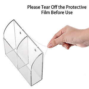 Hipiwe Wall Mount Remote Control Holder Clear Acrylic Media Organizer Storage Box Coffee Table and Nightstand Convenient Remote Control Caddy (Two Compartments)