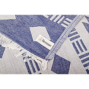 Bersuse 100% Cotton Belize XL Throw Blanket Turkish Towel - 75x90 Inches, Dark Blue